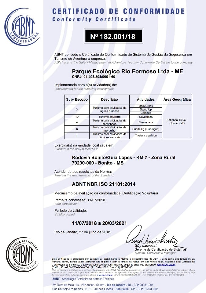 Parque Ecológico Rio Formoso em Bonito recebe o ISO21101 - M&E ...